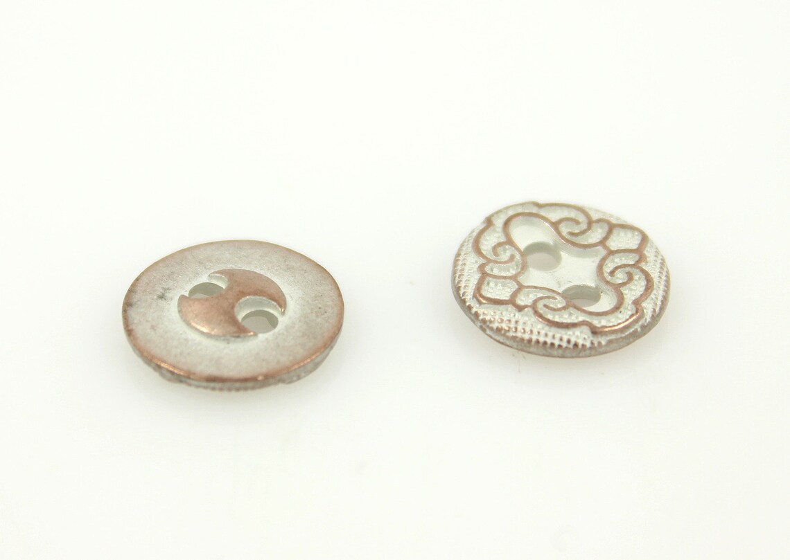 Metal Buttons - Copper Patina Floral Scroll Engraving 2 Hole Buttons ...