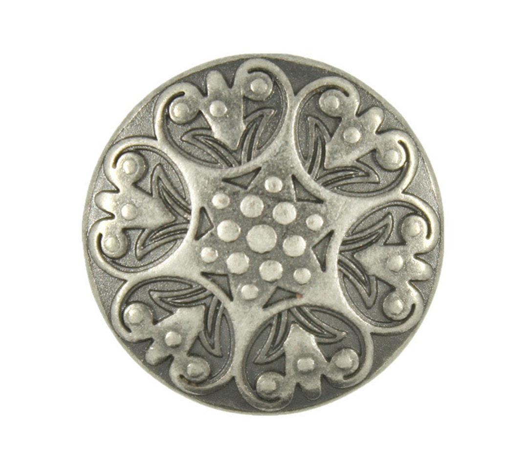 Metal Buttons - Carved Floret Nickel Silver Metal Shank Buttons - 20mm ...