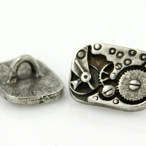 Metal Buttons - Rectangle Watch Movement Antique Silver Metal Shank ...