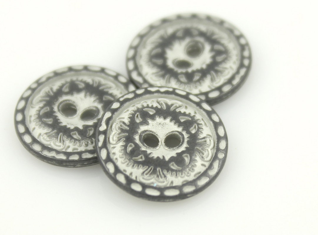 Metal Buttons - Flower Engraving Gunmetal White Metal Hole Buttons ...