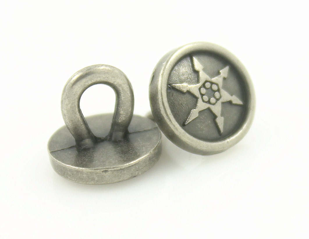 Metal Buttons Hexagonal Star Pattern Gray Silver Long Shank - Etsy