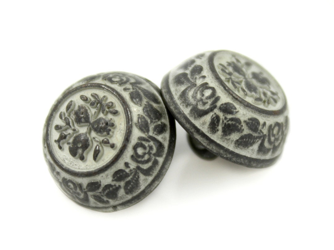 Metal Buttons - Truncated Cone Shaped Flower Carving Gunmetal White ...