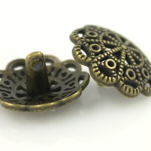 Metal Buttons - Antiqued Brass Openwork Floral Domed Metal Shank ...