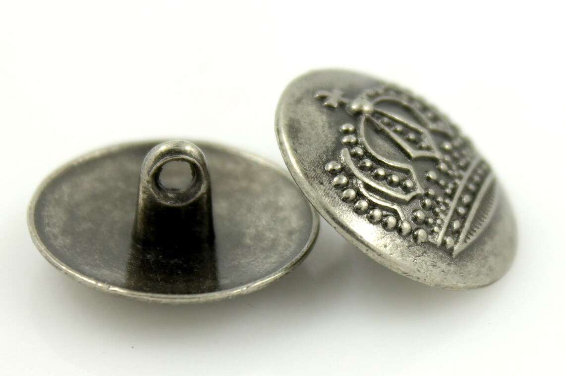 Metal Buttons Gray Silver Crown Emblem Metal Shank Buttons - Etsy