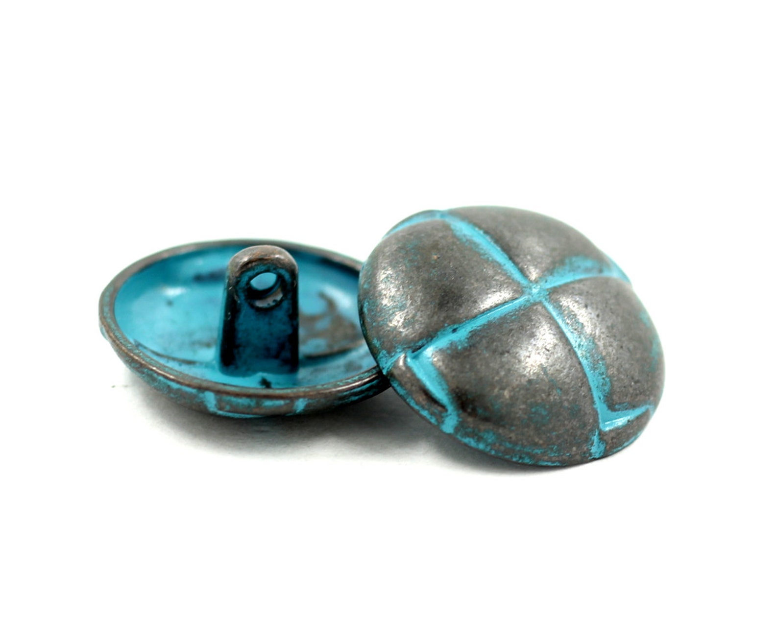 Metal Buttons - Leather Lattice Gunmetal Shank Buttons With Deep Cyan ...