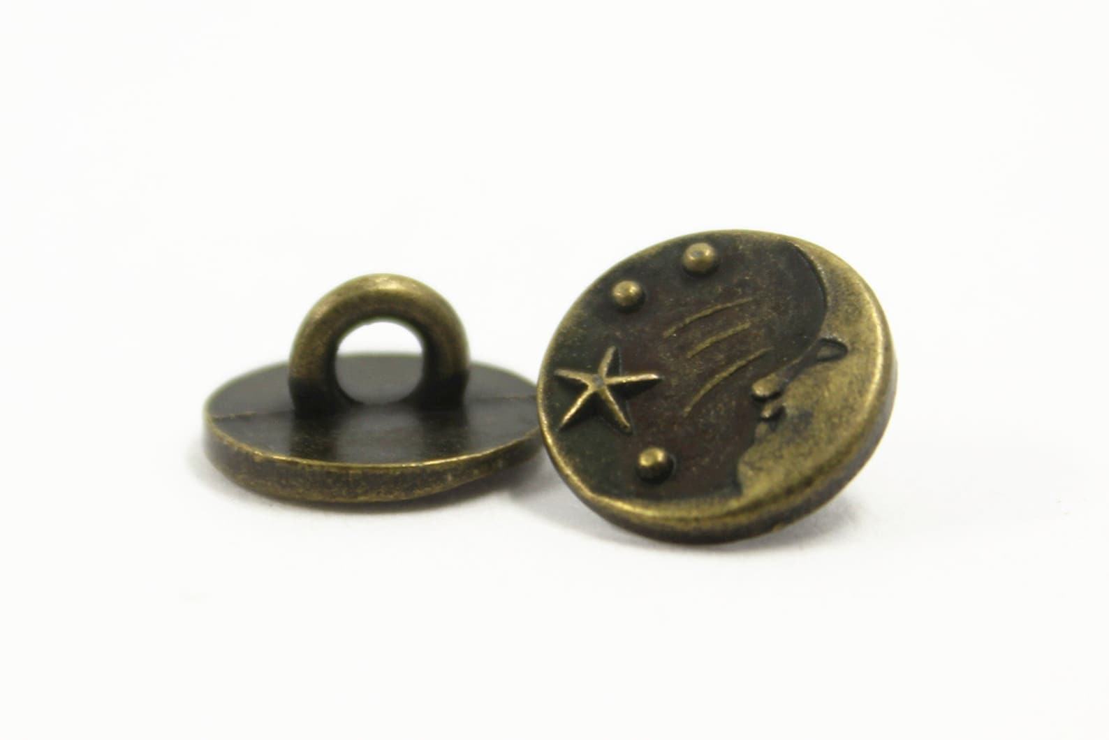 Metal Buttons Smile Moon and Stars Antiqued Brass Color | Etsy
