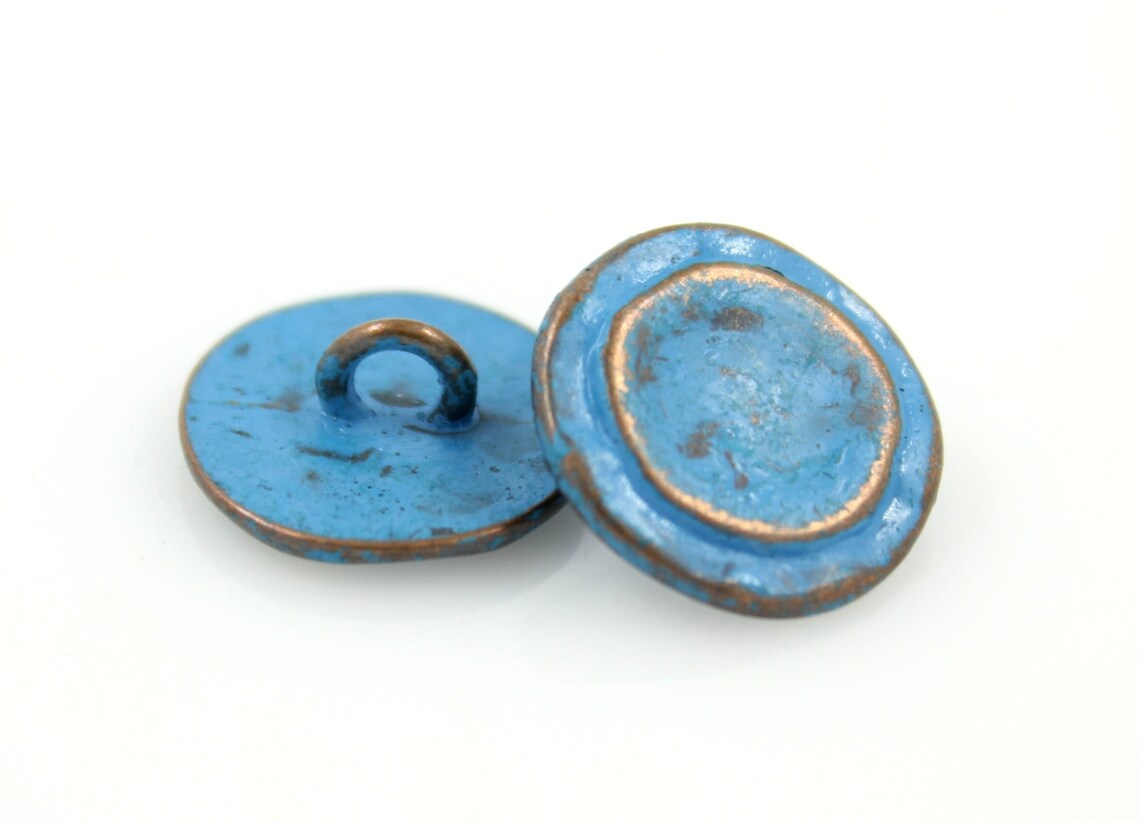 Metal Buttons - Rustic Copper Circles Metal Shank Buttons in Blue Color ...