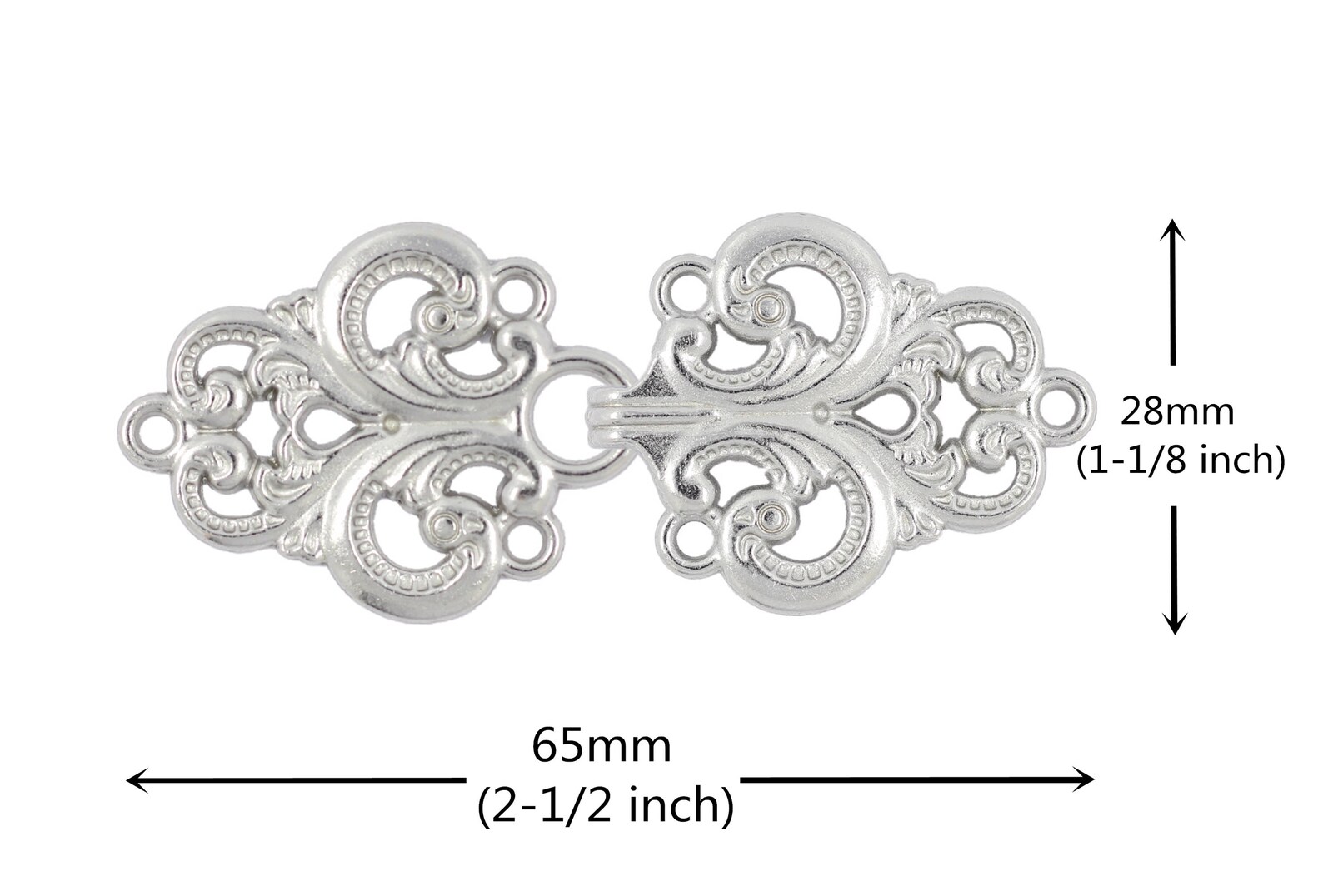 2 Pairs Baroque Swirl Cloak Clasp Hook and Eye Shiny Silver | Etsy