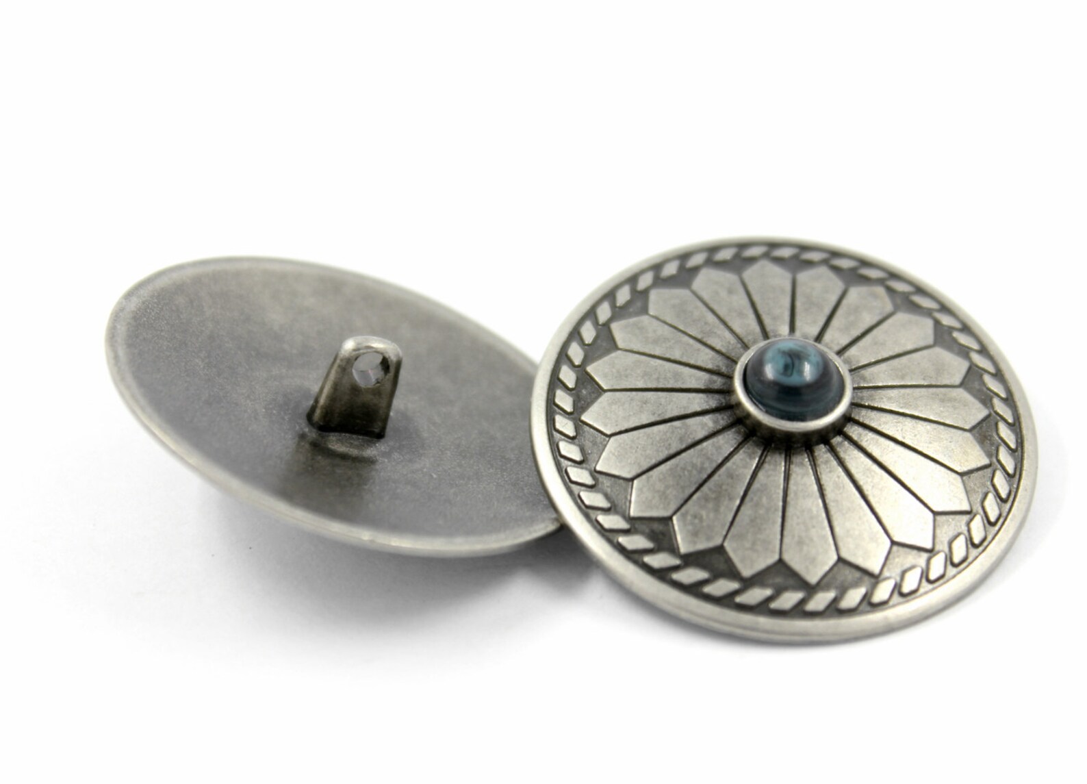 Flower Pattern Blue Turquoise Concho Style Gray Silver Metal Shank ...