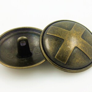 Metal Buttons - Antique Brass Embossed Cross Domed Metal Shank Buttons ...