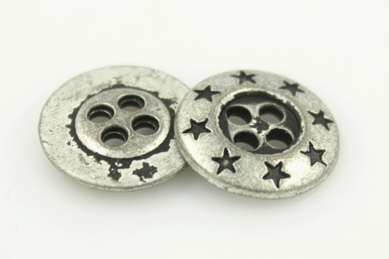 Metal Buttons - Retro Silver Star Wreath Metal Hole Buttons - 15mm - 5/ ...
