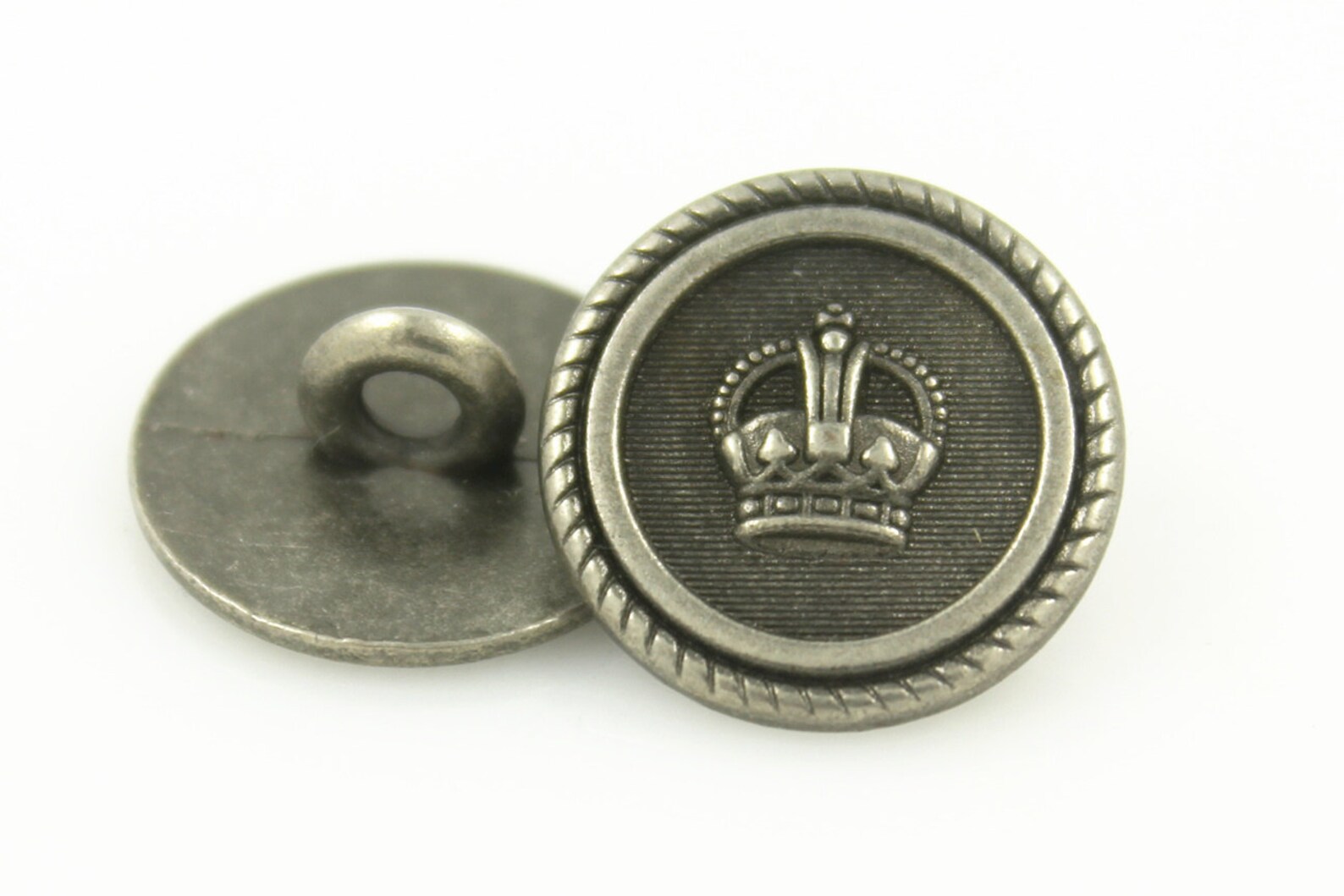 Metal Buttons - Gray Silver Crown Emblem Metal Shank Buttons - 15mm - 5 ...