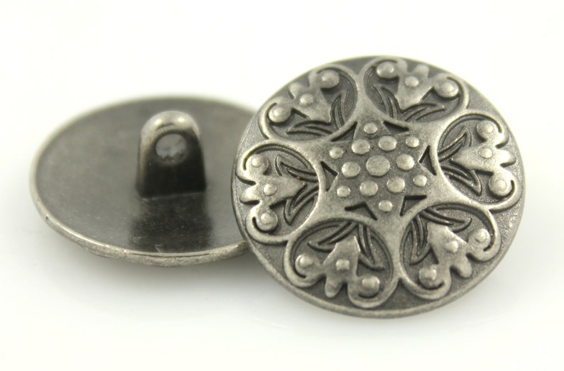 Metal Buttons - Carved Floret Nickel Silver Metal Shank Buttons - 20mm ...
