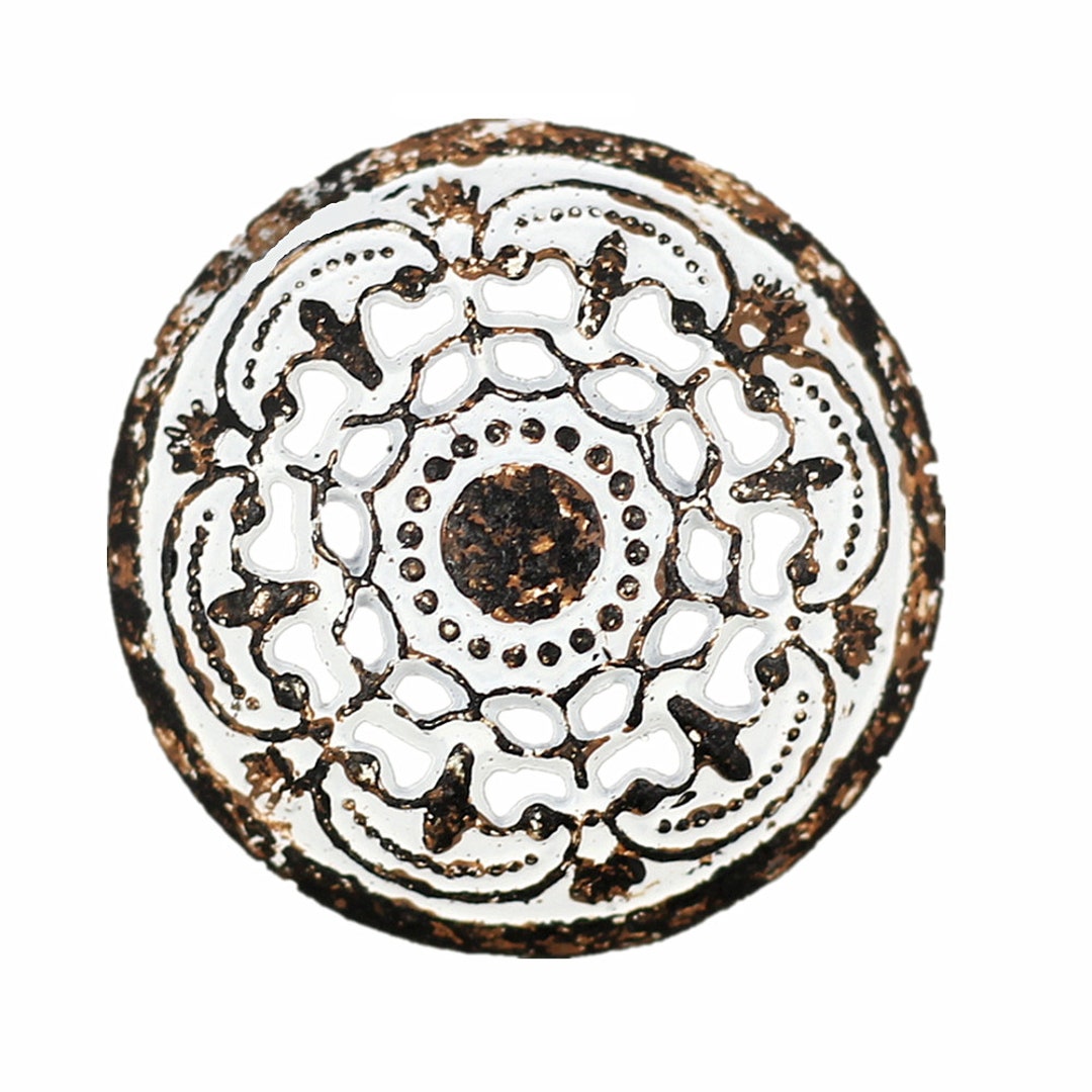 Metal Buttons - White Rust Color Medieval Filigree Domed Metal Shank ...
