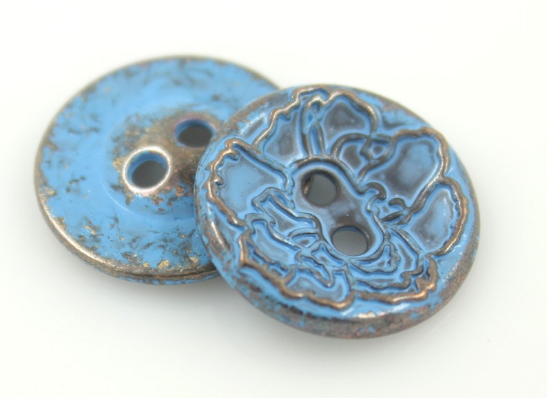 Metal Buttons - Copper Flower Blue Metal Hole Buttons - 18mm - 11/16 ...