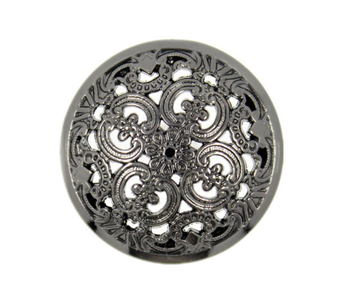 Metal Buttons - Shiny Gunmetal Openwork Flowery Engraving Metal Shank ...