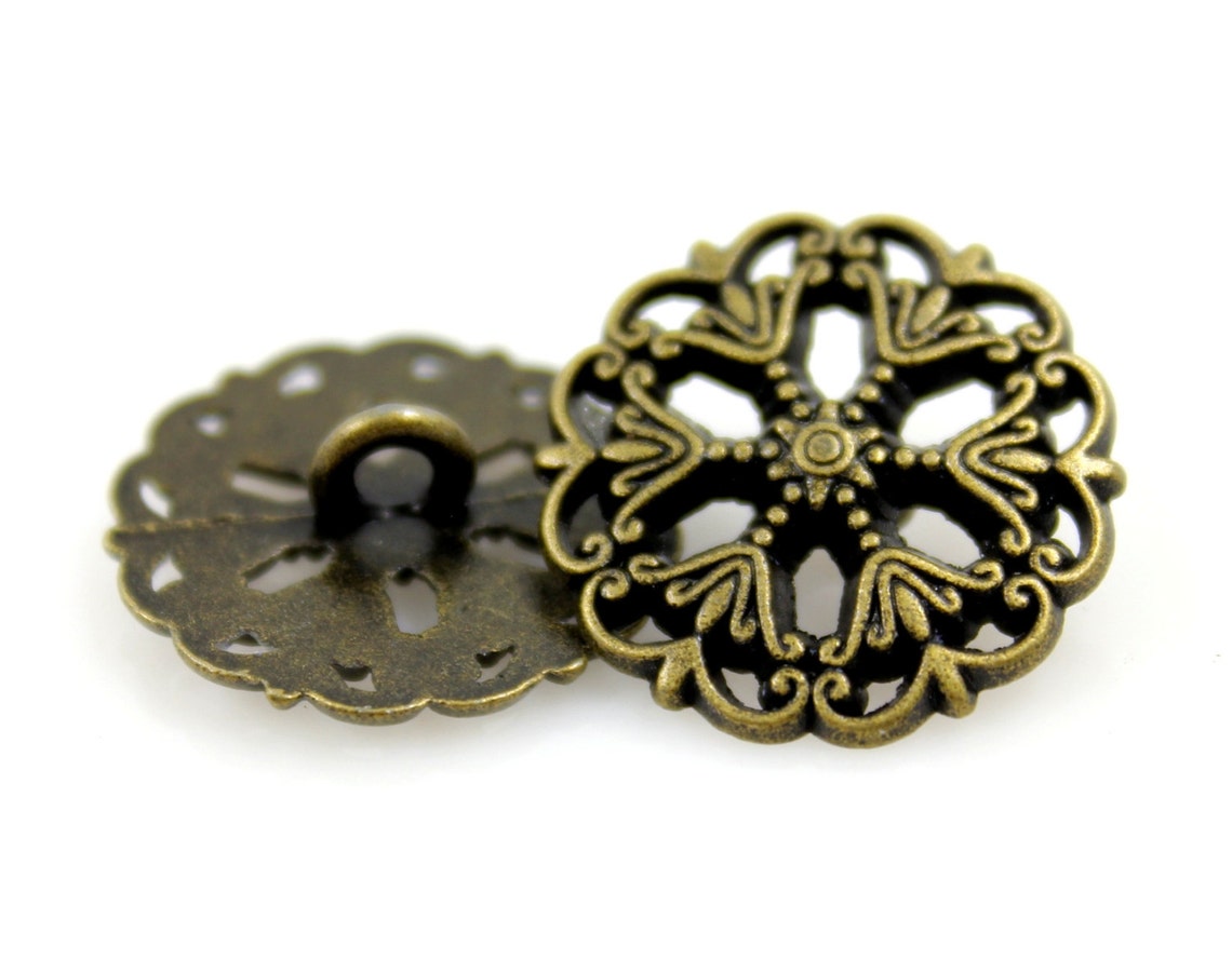 Metal Buttons - Medieval Filigree Metal Shank Buttons in Antiqued Brass ...
