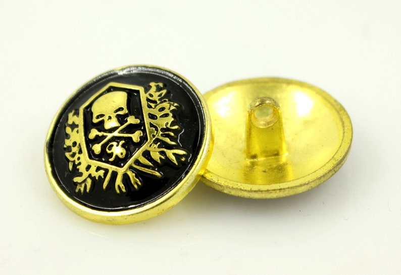 Metal Buttons Gold Black Skull Emblem Pattern Metal Shank | Etsy