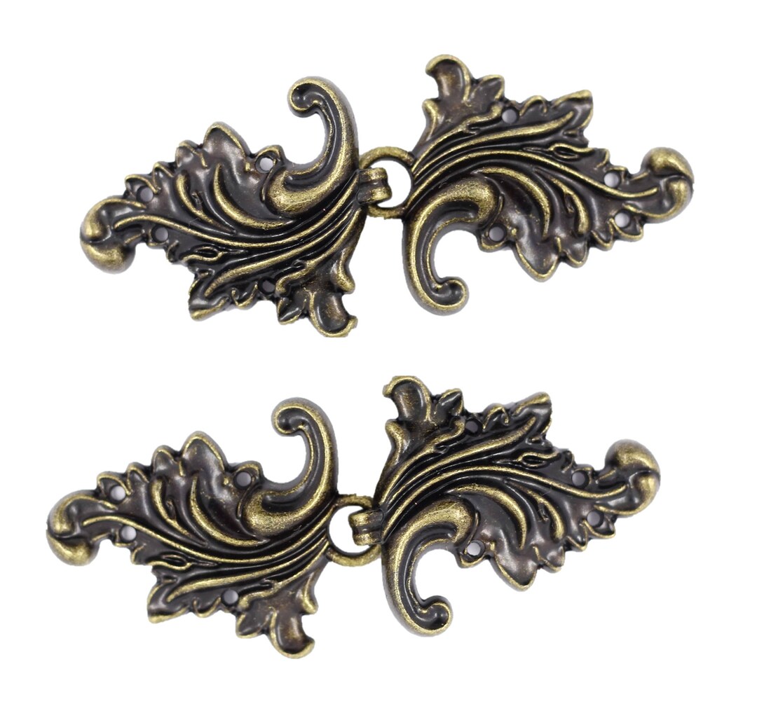 2 Pairs Asymmetric Acanthus Leaf Cloak Clasp Hook and Eye Antique Brass ...