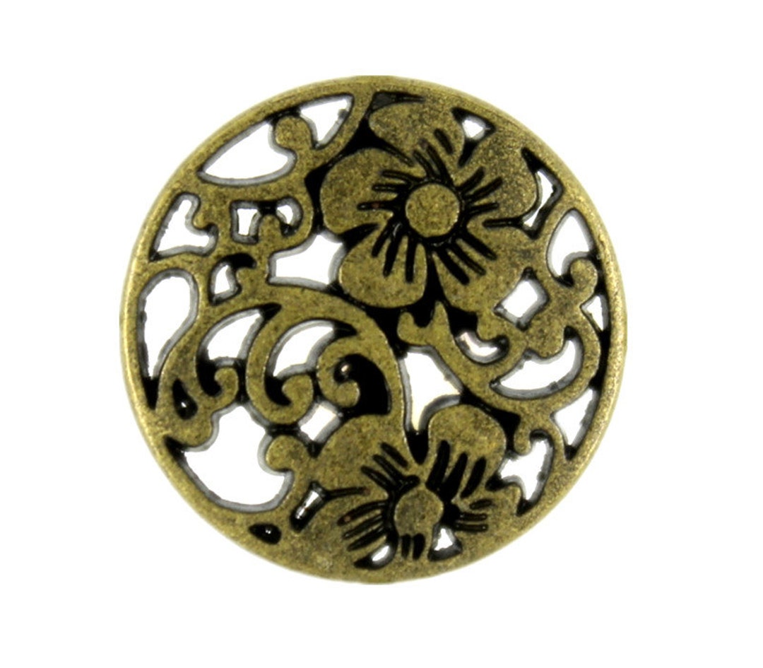 Flower Metal Buttons - Flower Vine Openwork Antique Brass Color Metal ...
