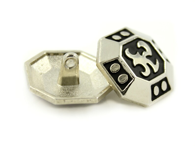 Metal Buttons Shiny Silver Octagon Emblem Metal Shank - Etsy