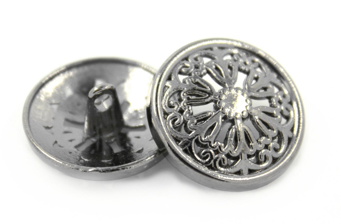Metal Buttons - Shiny Gunmetal Openwork Flowery Engraving Metal Shank ...