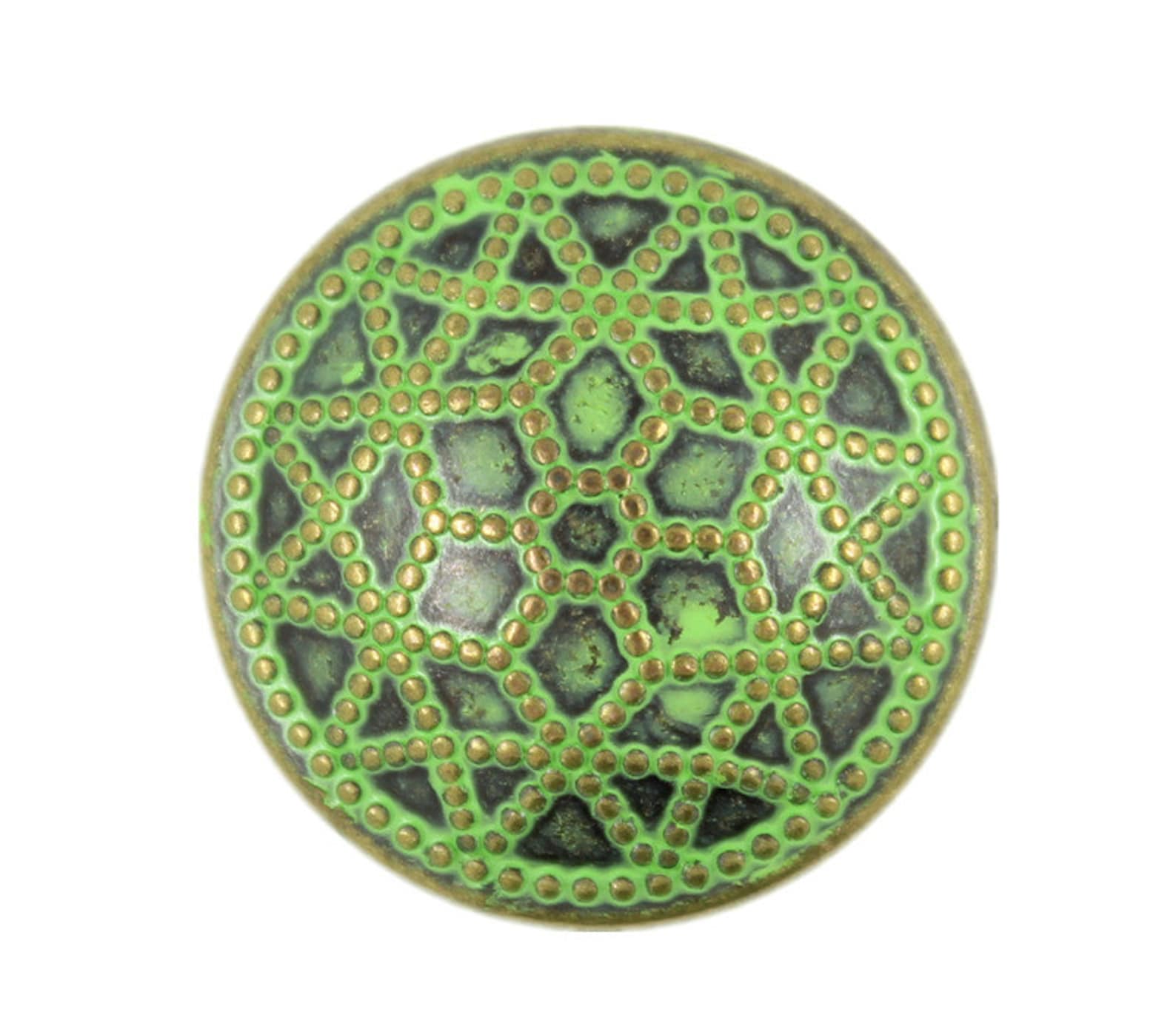 Metal Buttons Star Polygon Domed Brass Green Metal Shank | Etsy