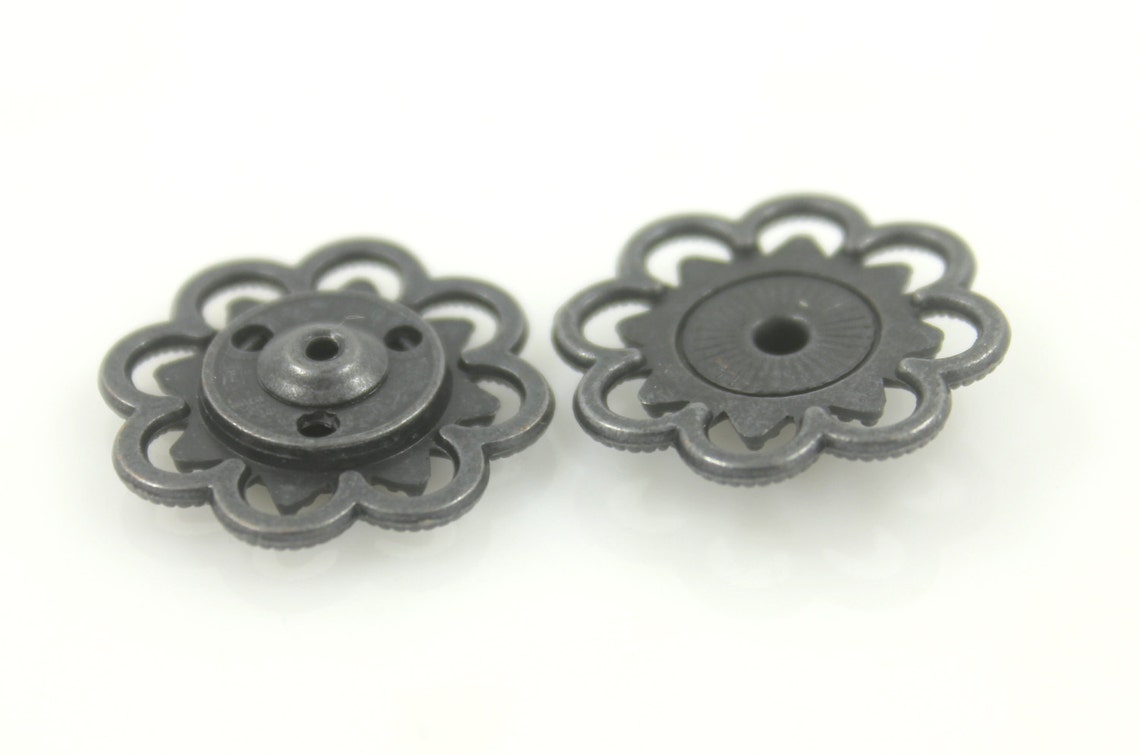 Flower Metal Snap Buttons in Black Gunmetal Color - 20mm - 3/4 Inch - 5 ...
