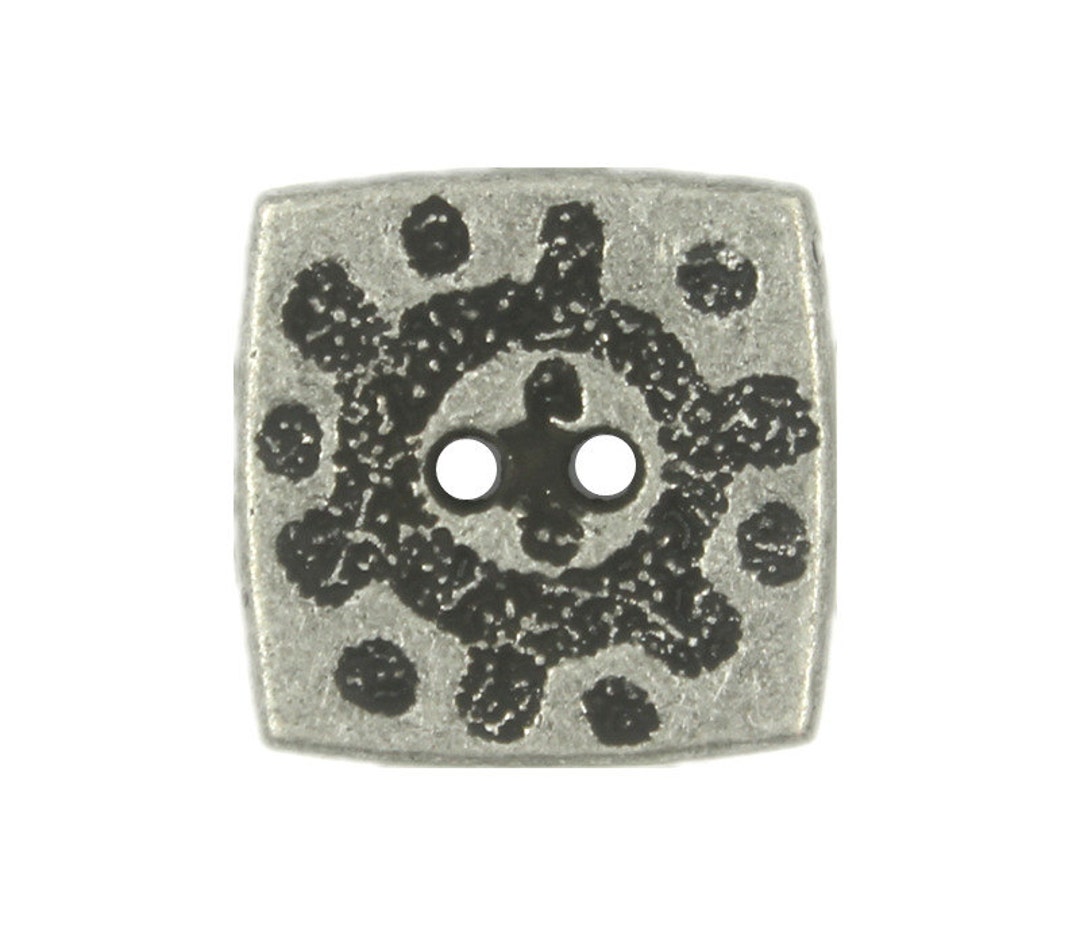 Metal Buttons - Tribal Sun Square Retro Silver Metal Hole Buttons ...
