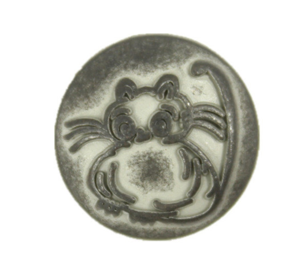 Metal Buttons - Gunmetal White Cartoon Cat Metal Shank Buttons - 16mm ...