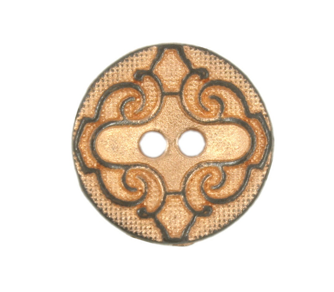 Metal Buttons - Floral Scroll Engraving Gunmetal Orange 2 Hole Buttons ...
