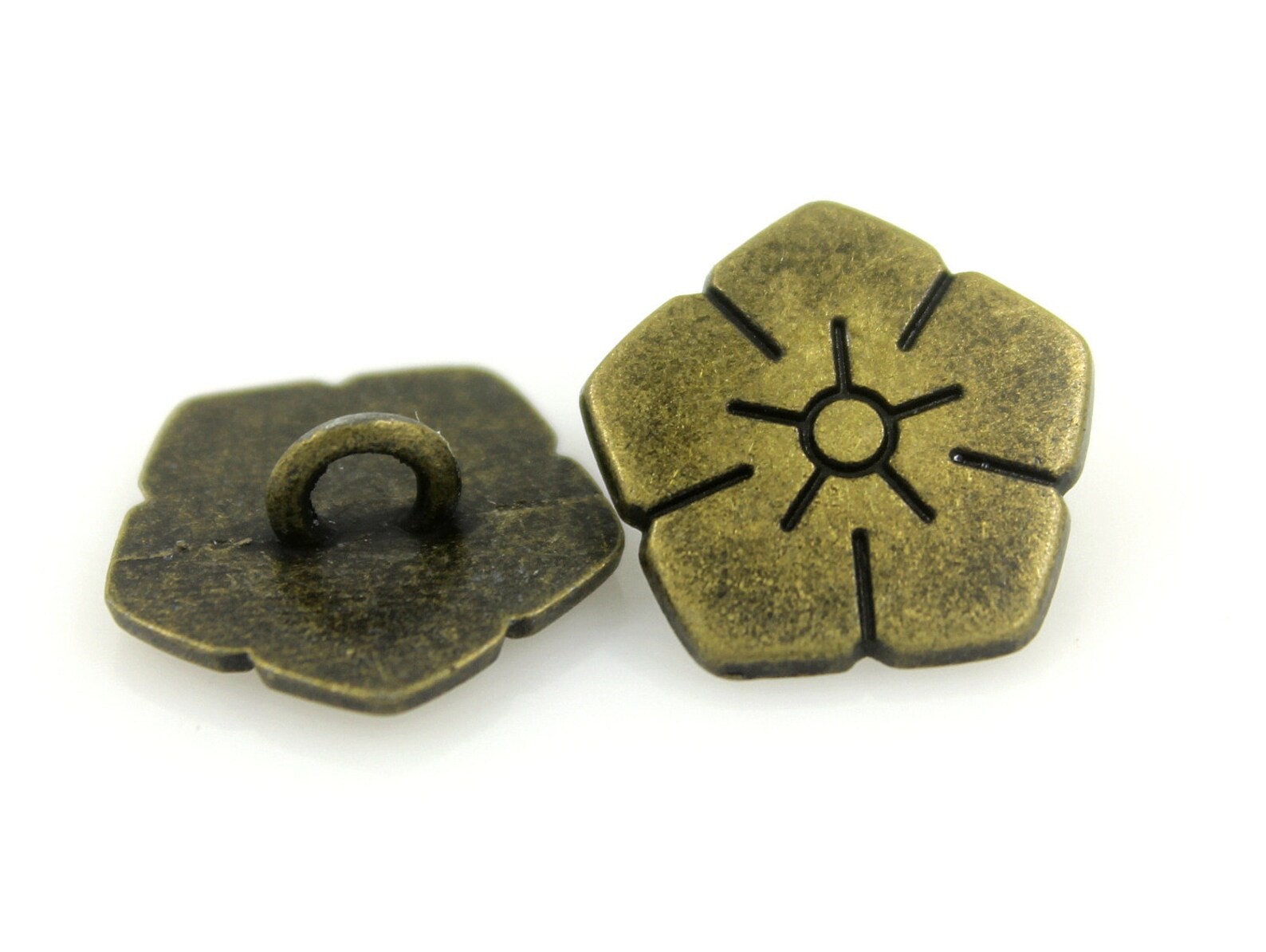 Flower Metal Buttons - Antique Brass Pentagon Sakura Metal Shank ...