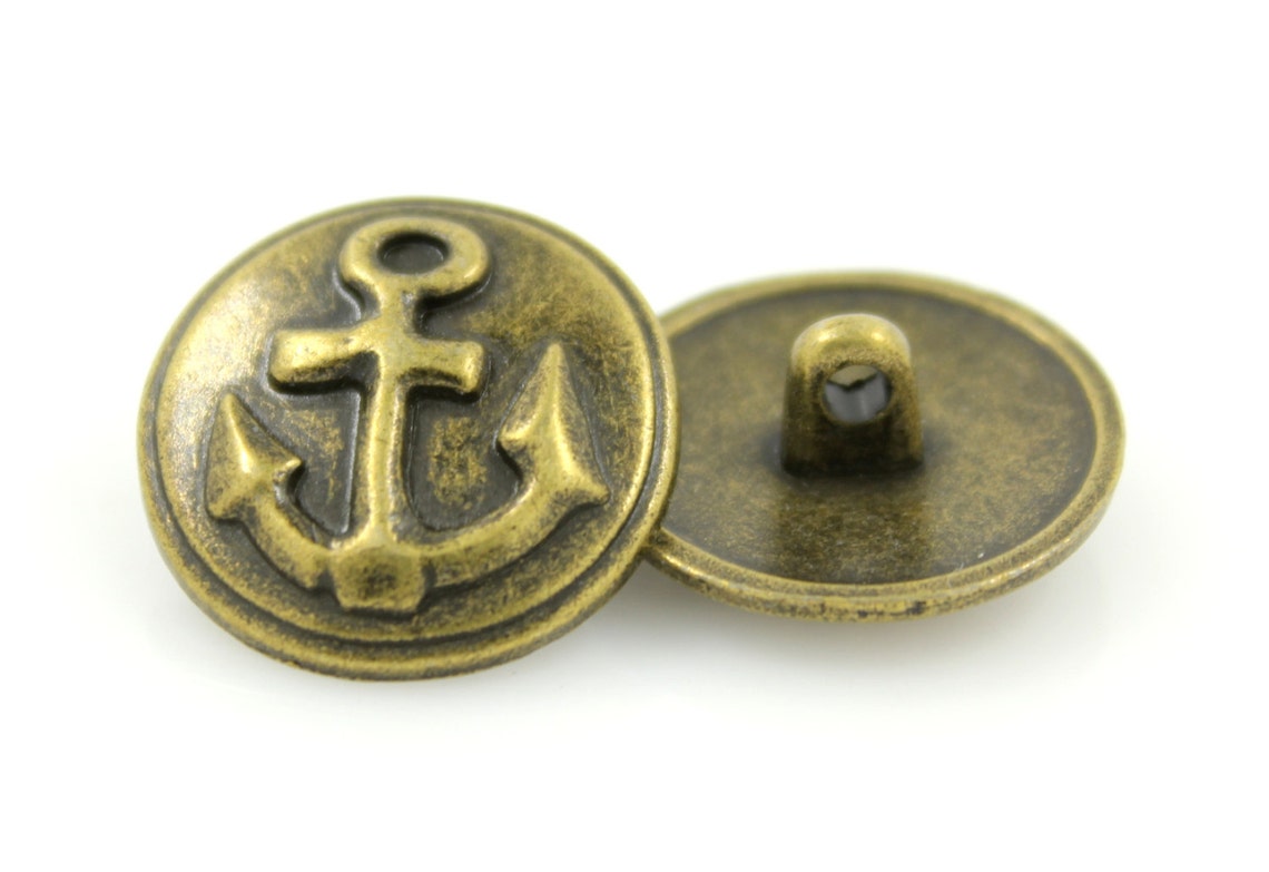 Metal Buttons Antique Brass Embossed Anchor Metal Shank - Etsy