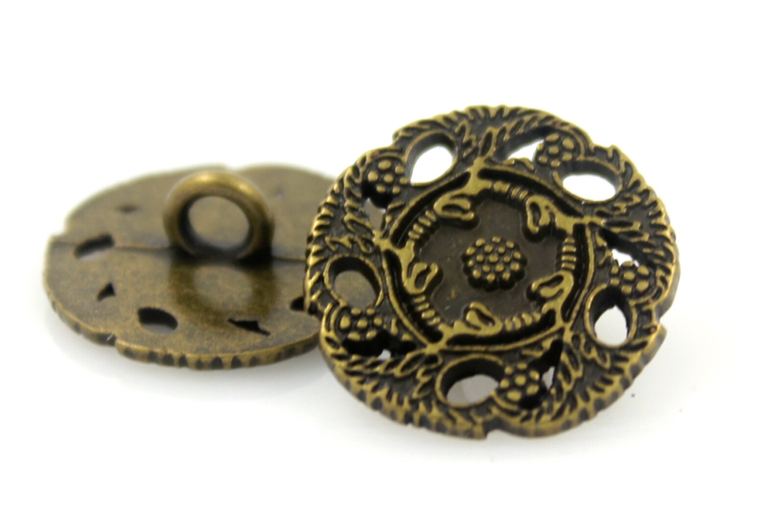 Flower Metal Buttons - Flower Vine Openwork Antique Brass Color Metal ...