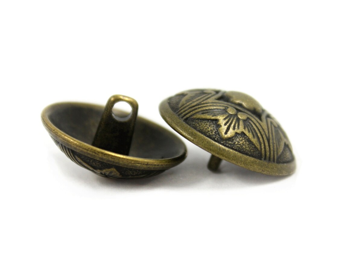 Metal Buttons Antiqued Brass Damascus Embossed Flower Metal | Etsy