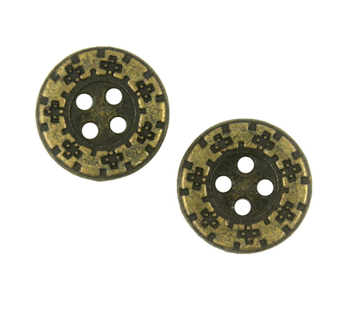 Metal Buttons Decorative Edge Antique Brass 2 Hole Buttons | Etsy