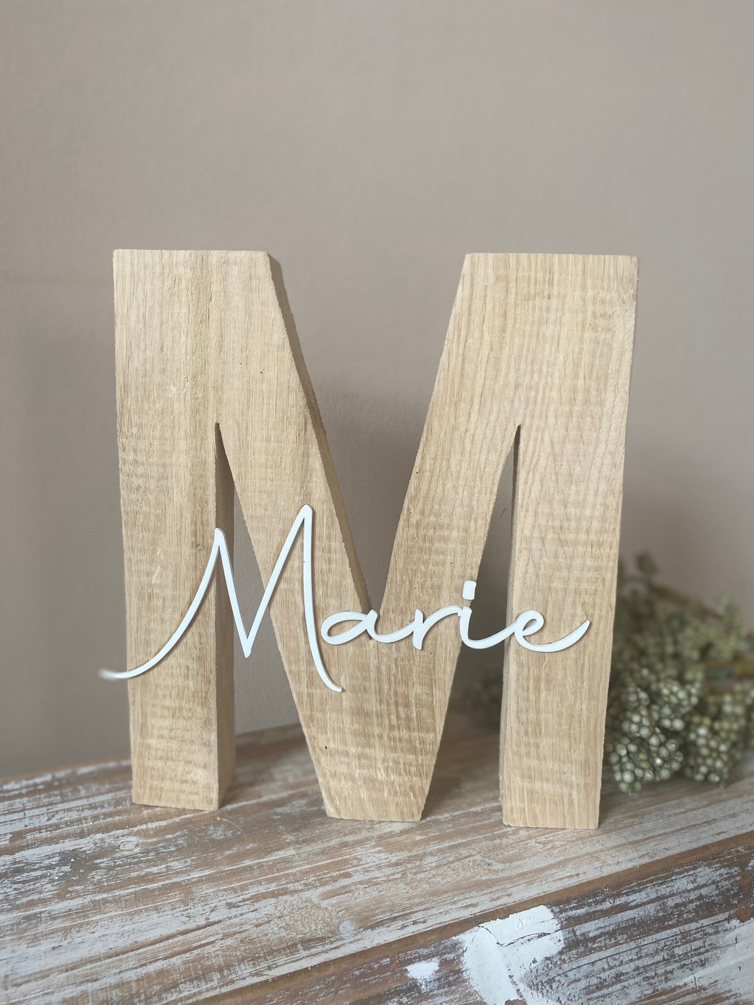 Solid Wood Letters 20 Cm Height Christening Gift Birth Gift Wooden ...