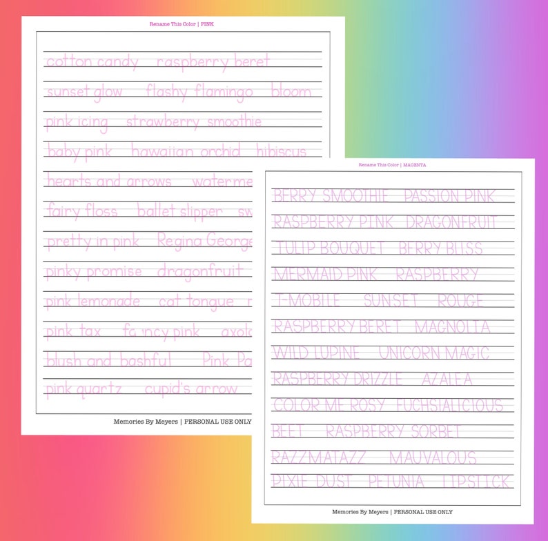 PDF Handwriting Practice Guide: Rename This Color Digital Download (76 ...