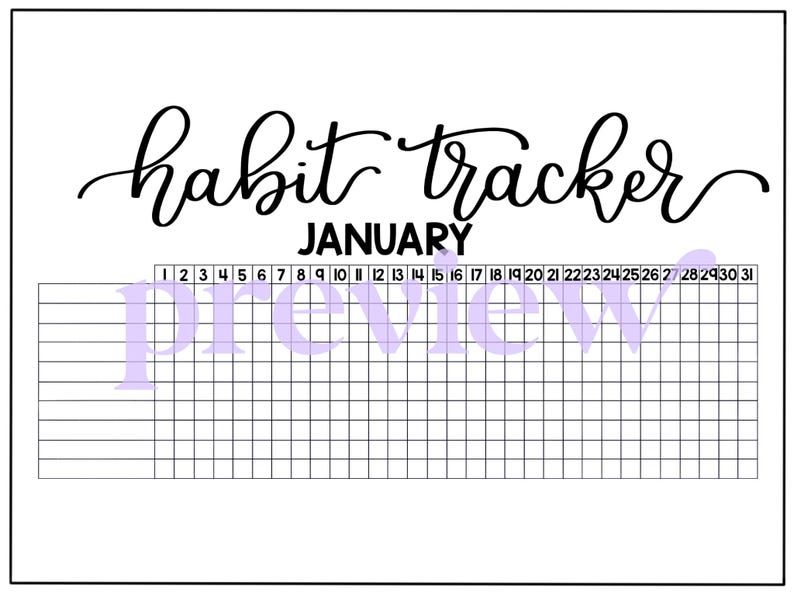 DIGITAL Monthly Habit Tracker Printable | Hand-drawn Minimal Design ...