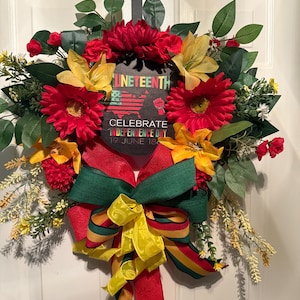 Juneteenth Grapevine Wreath: Red, Green & Yellow Floral - Etsy