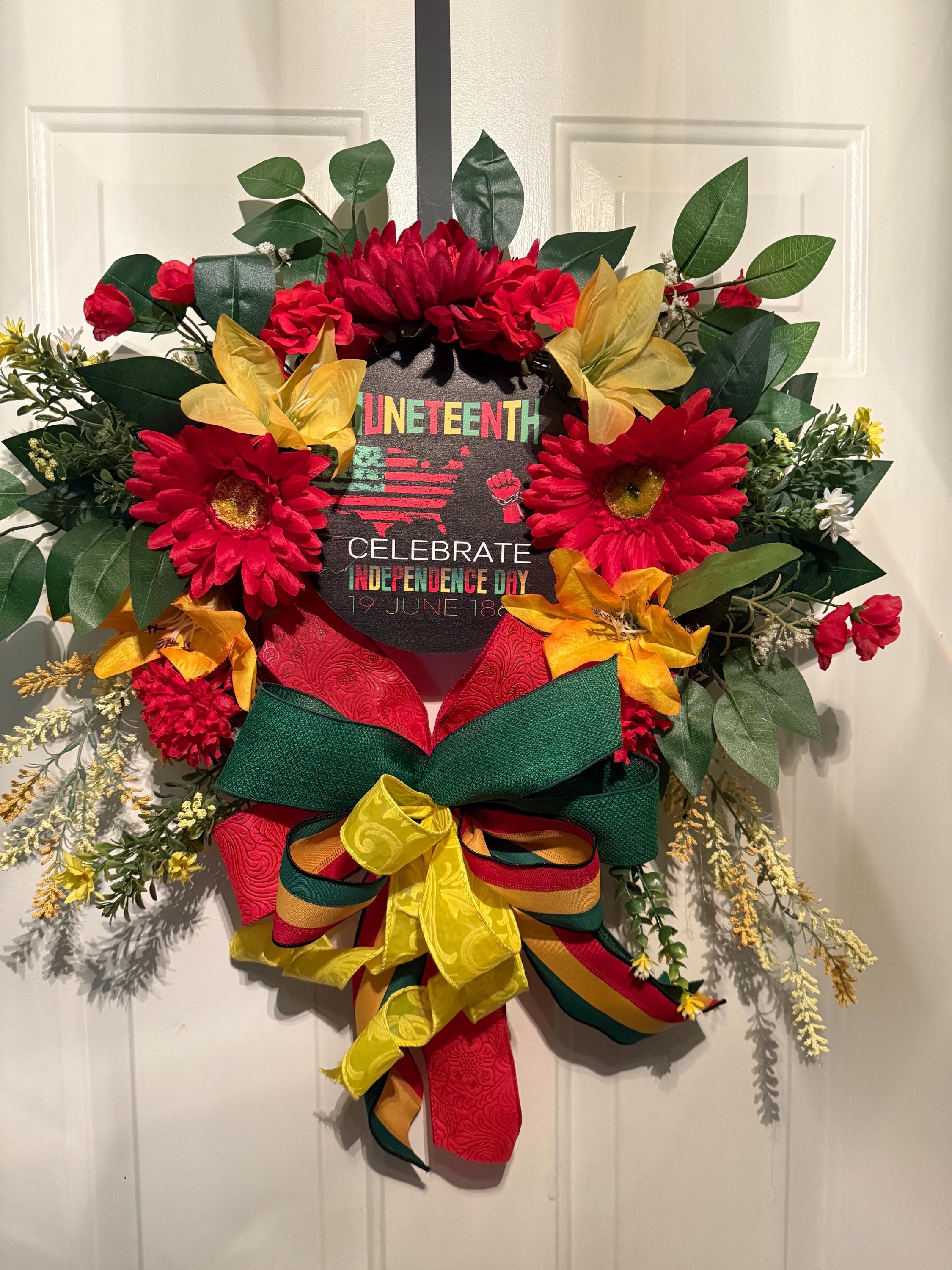 Juneteenth Grapevine Wreath: Red, Green & Yellow Floral - Etsy