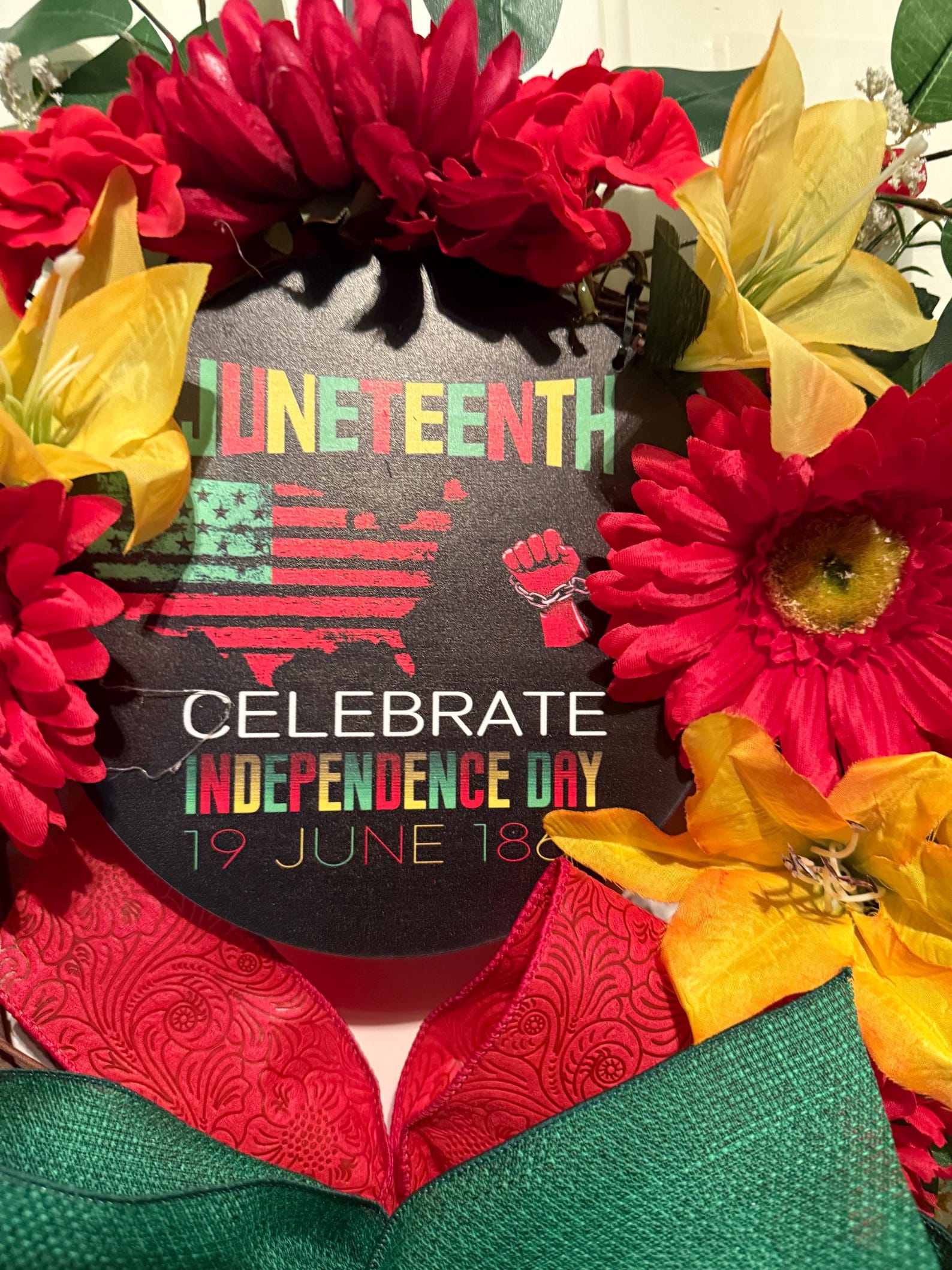 Juneteenth Grapevine Wreath: Red, Green & Yellow Floral - Etsy