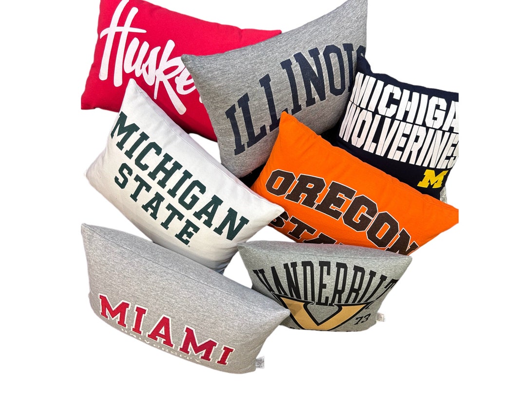 College Pillows, University Throw Pillows, T-shirt Pillows, Dorm Room ...
