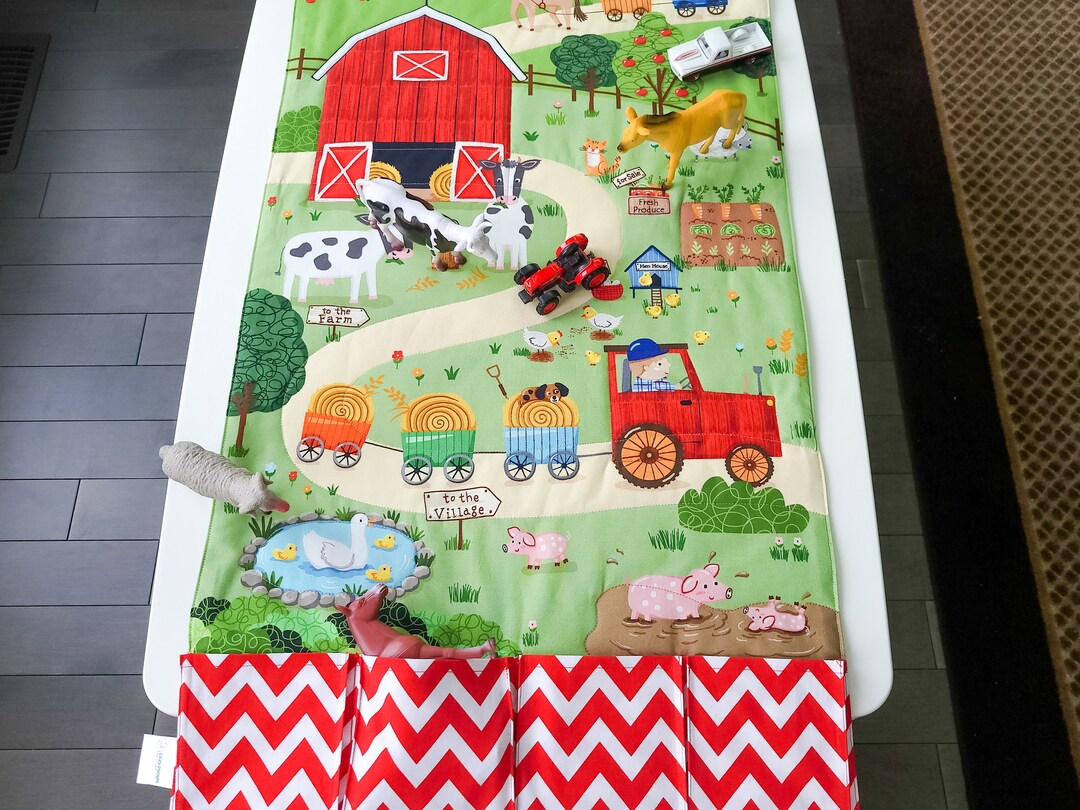 Farm Animal Road Play Mat Child Quilt With Pockets Toy - Etsy