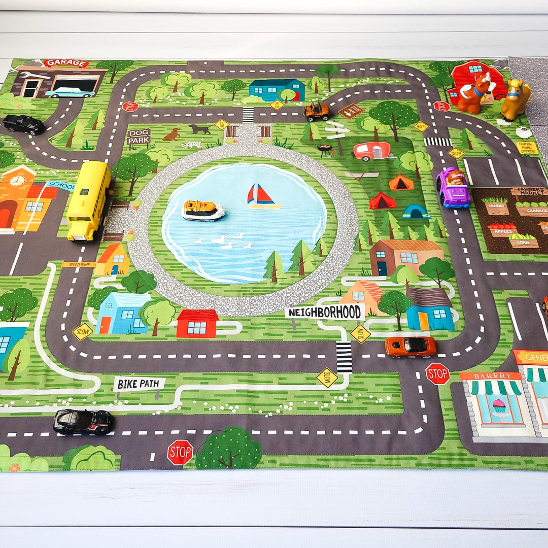 Road Play Mat for Toy Cars, Dolls and Farm Animal Toys - Fold up Travel ...