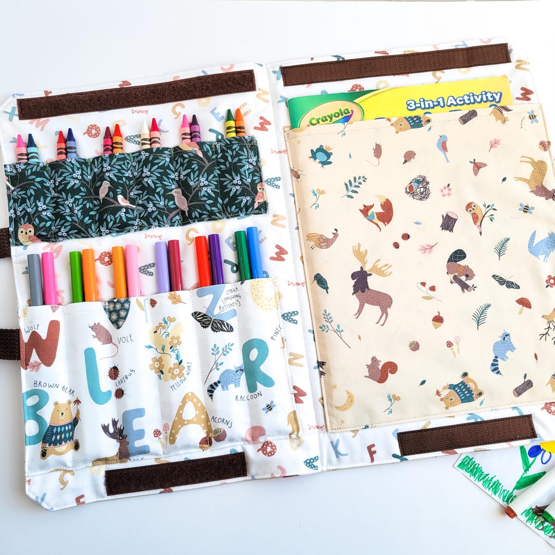 Crayon Colouring Book Carrier - Travel Activity Case - Marker Fold up ...