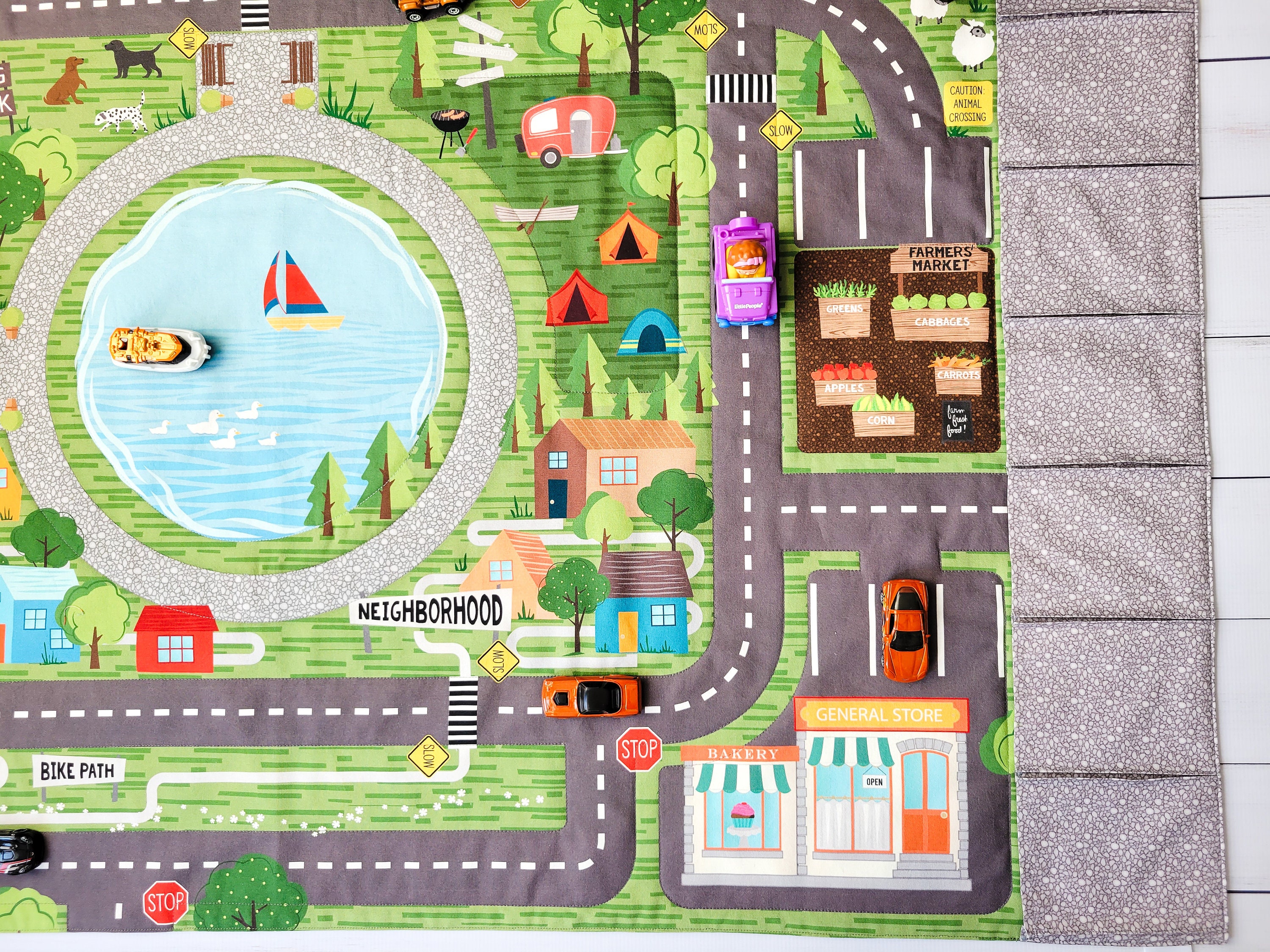 Road Play Mat for Toy Cars, Dolls and Farm Animal Toys - Fold up Travel ...