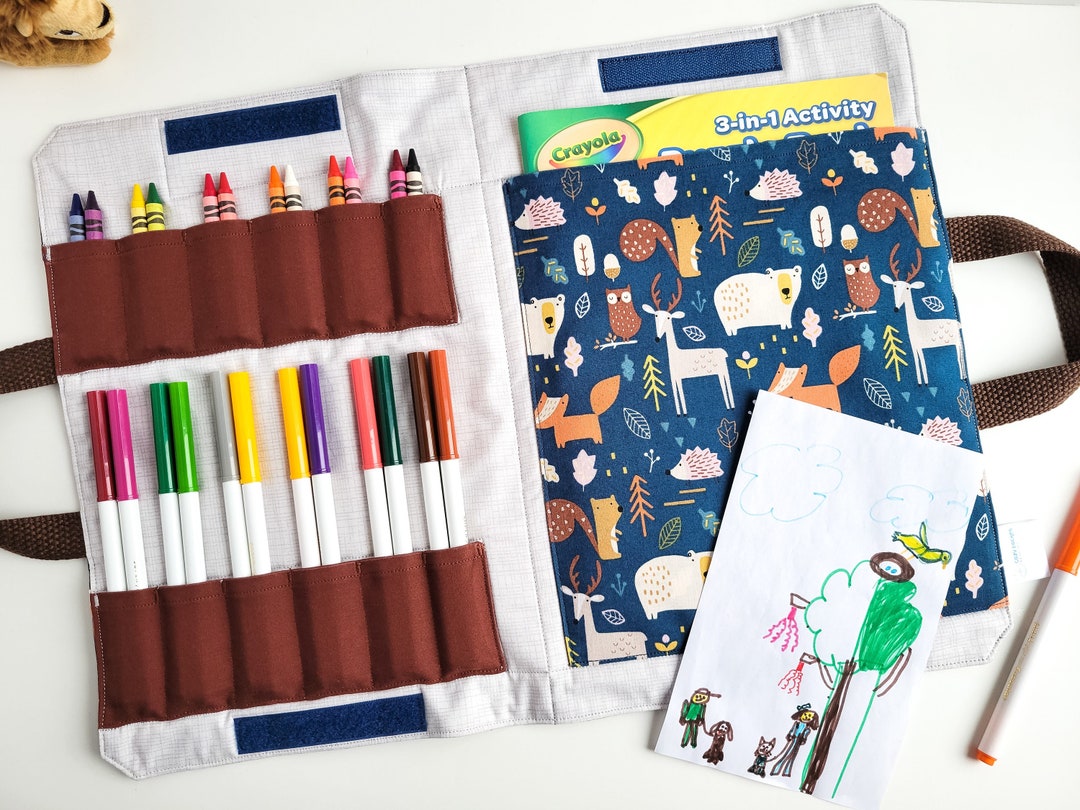Crayon Colouring Book Bag - Travel Activity Case - Marker Fold up Tote ...