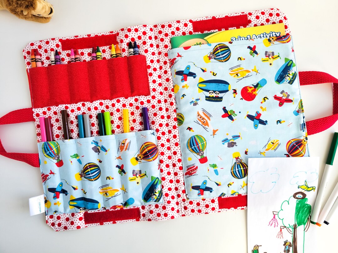 Crayon Colouring Book Holder - Travel Activity Case - Marker Fold up ...