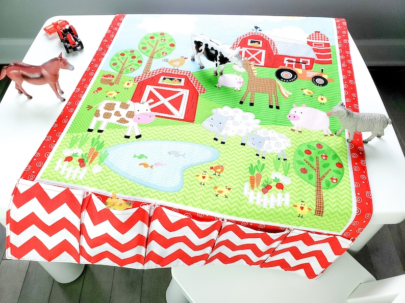 Farm Animal Play Mat Child Quilt with Pockets Toy Carrier | Etsy